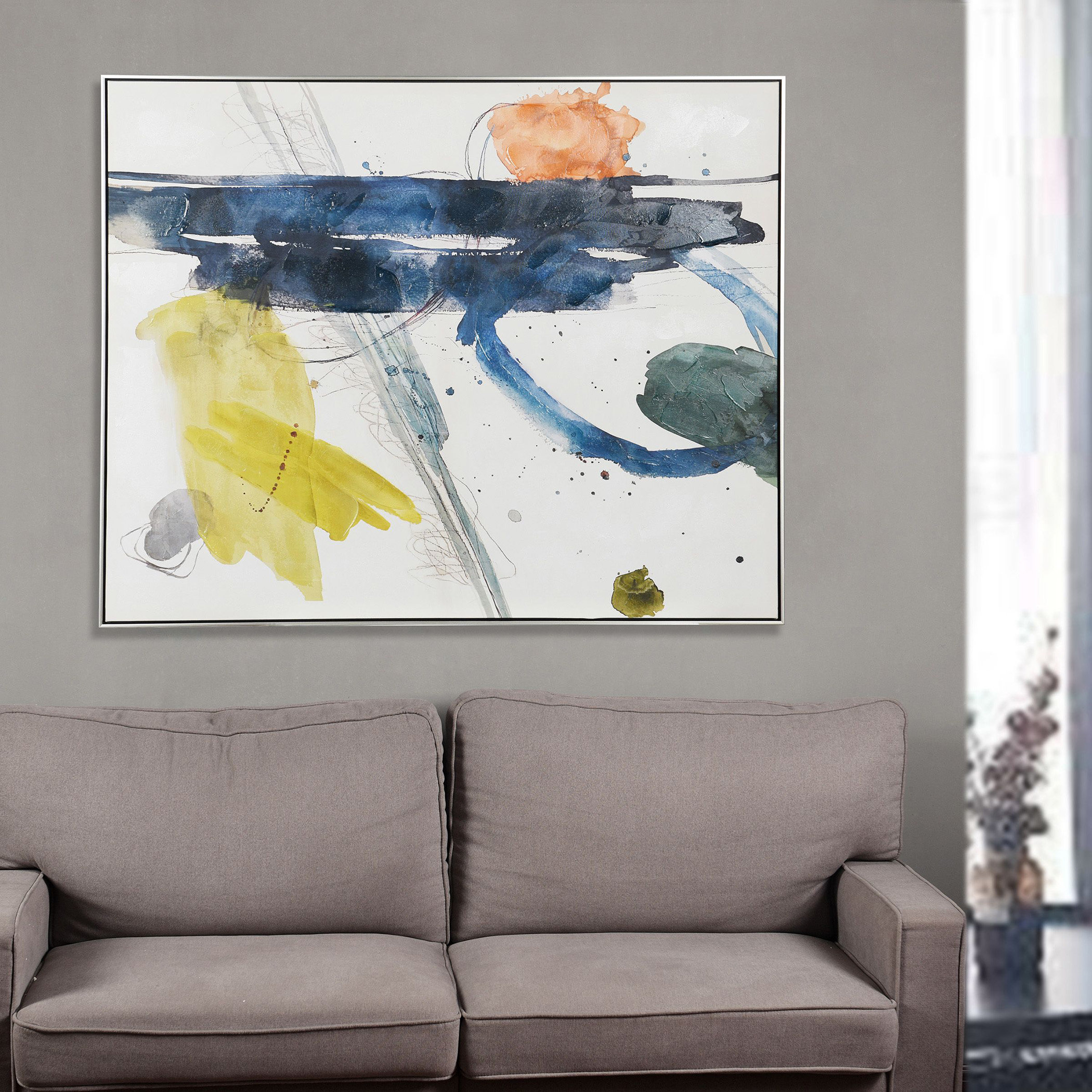 Brayden Studio Abstraction - Printed and Hand Embellished Abstract Canvas - Silver, Black Frame ...